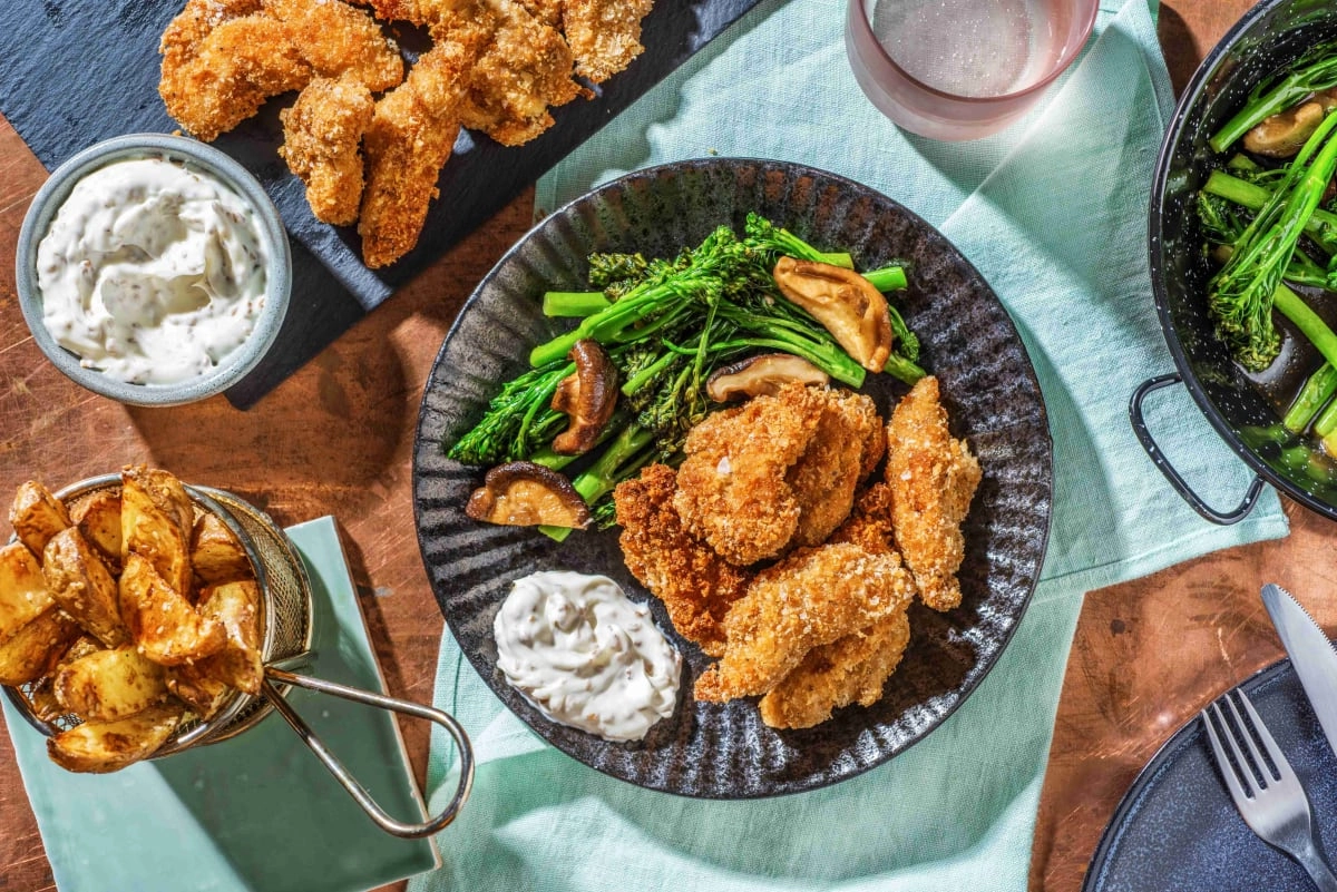 Crispy Japanese-Style Fried Chicken with Sesame Wedges, Stir-Fried ...